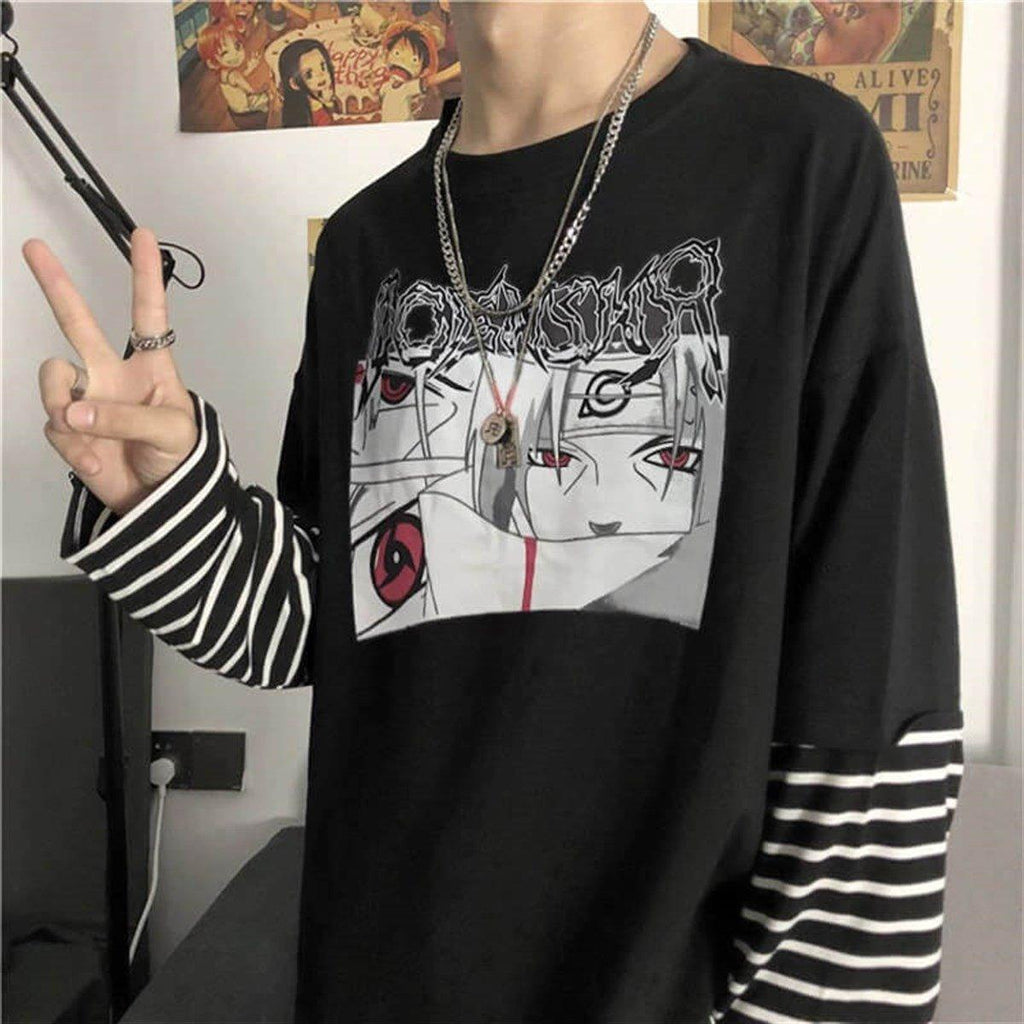 Touz Anime Itachı Uchiha Graffiti Logo Çizgili Kollu Unisex T-shirt | T ...