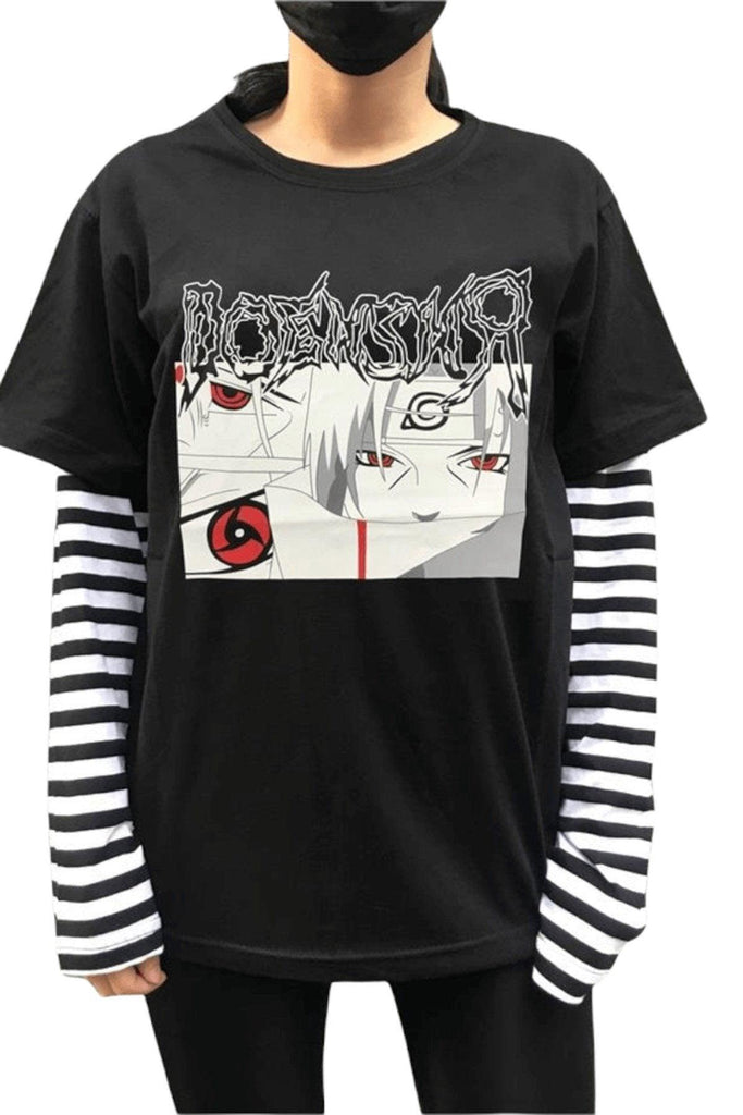 Touz Anime Itachı Uchiha Graffiti Logo Çizgili Kollu Unisex T-shirt | T ...