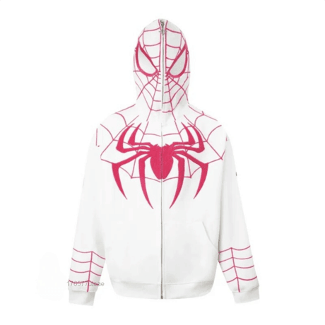 Y2k Streetwear Spider Web Oversize Fermuarlı Kırmızı Unisex Kapüşonlu ...